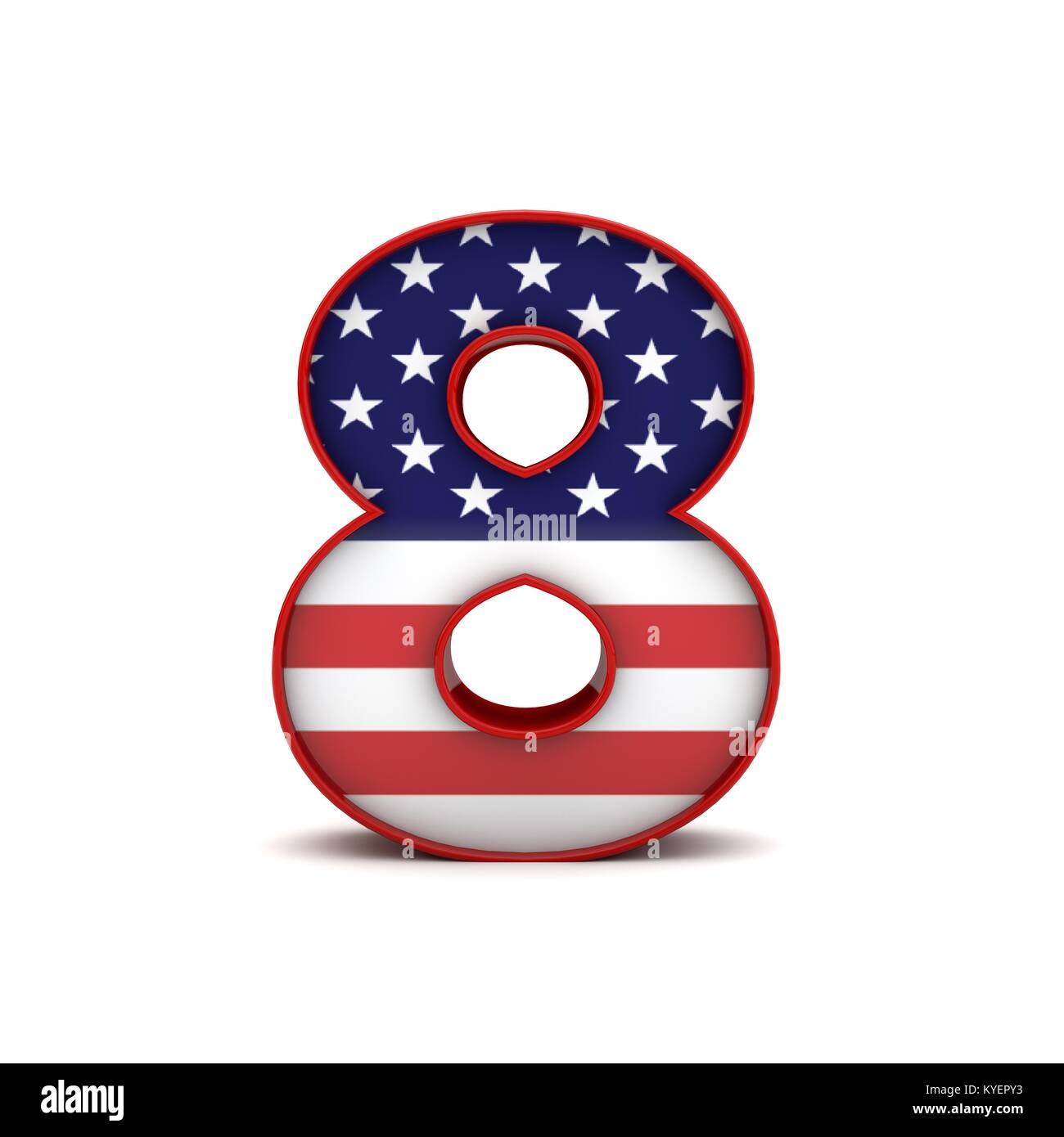 Number 8 stars and stripes american flag lettering font. 3D Rendering ...