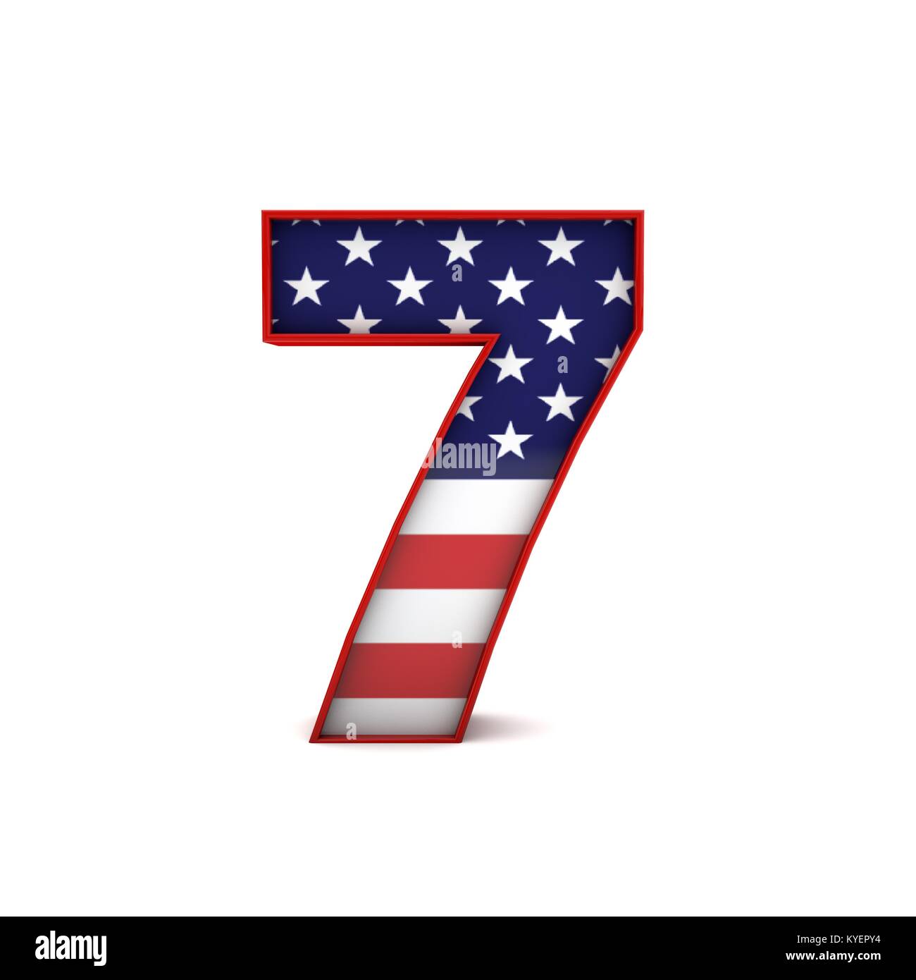 Number 7 stars and stripes american flag lettering font. 3D Rendering ...