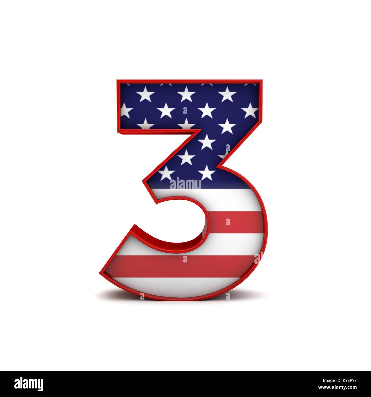 Number 3 stars and stripes american flag lettering font. 3D Rendering ...