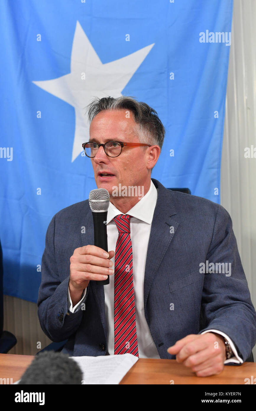 British Ambassador to Somalia, David Concar, speaks to officers about ...