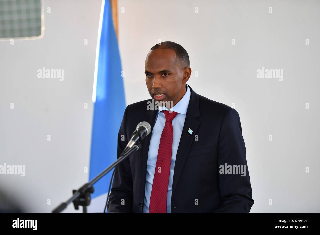 Somali Prime Minister Hassan Ali Khayre addresses a crowd during Uganda ...