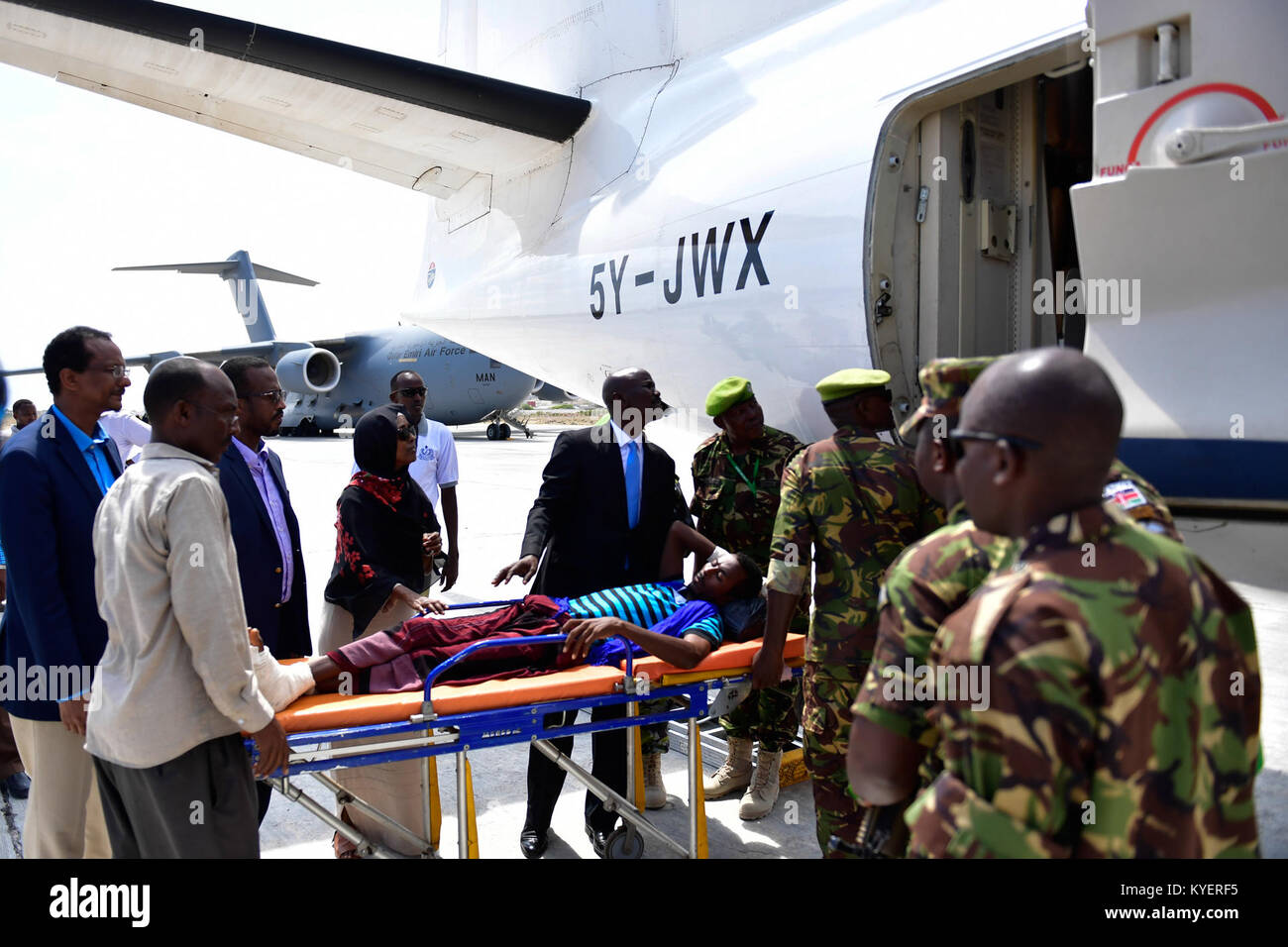 Photograph depicting a victim from the October 14 Mogadishu blast being ...