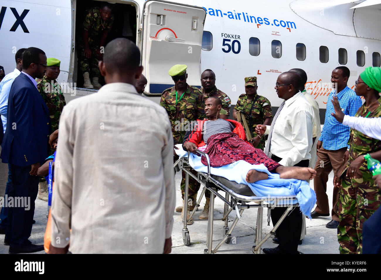 Photograph of a victim from the October 14 Mogadishu blast being ...