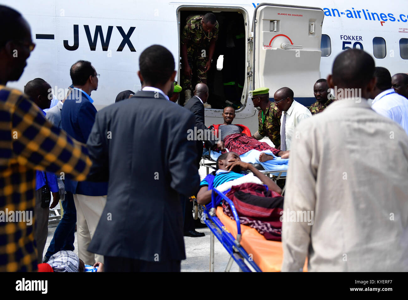 Photograph showing a victim of the October 14, 2017, blast in Mogadishu ...