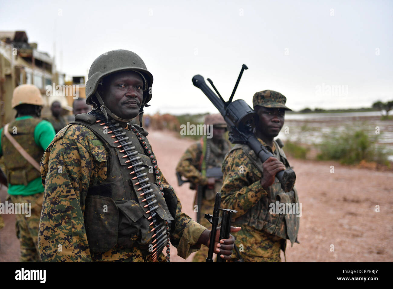 Photograph showing Ugandan soldiers from the African Union Mission in ...