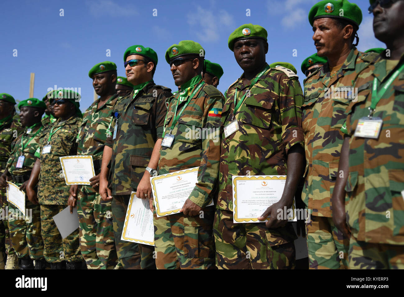 Military officers serving under the African Union Mission in Somalia ...