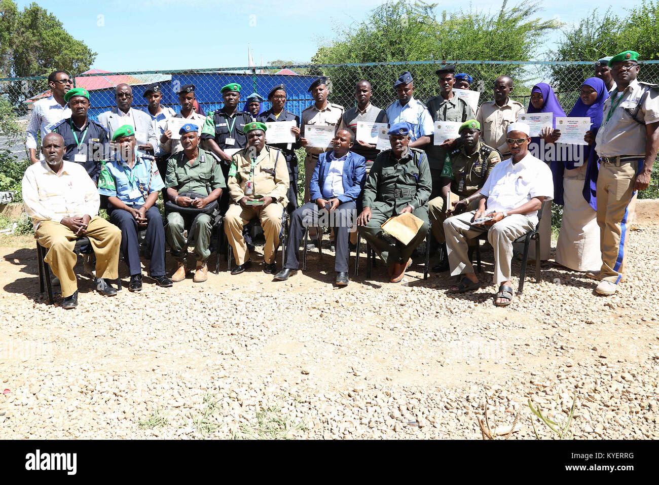 A group photograph of Somali Police Force officers and AMISOM officials ...