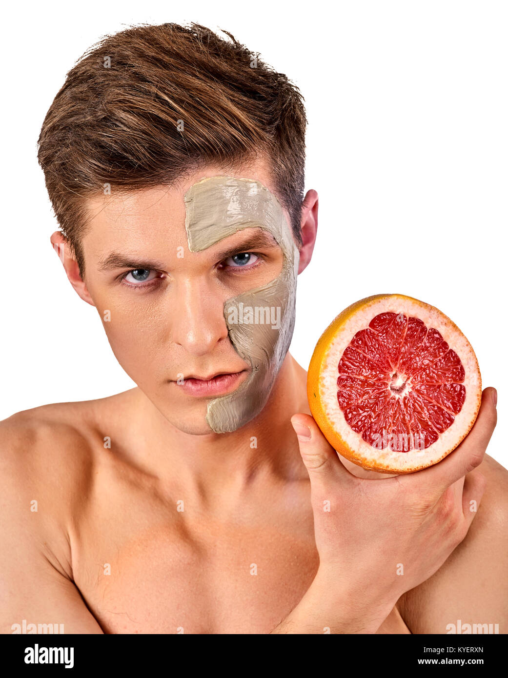 Facial man mask from fruits and clay . Face mud applied Stock Photo - Alamy