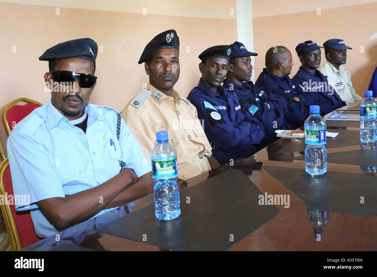 Police officers from the South West State of Somalia participate in a ...