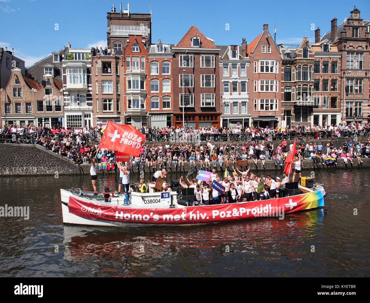 A photograph from the 2017 Canal Parade in Amsterdam, showing Boat 18 ...