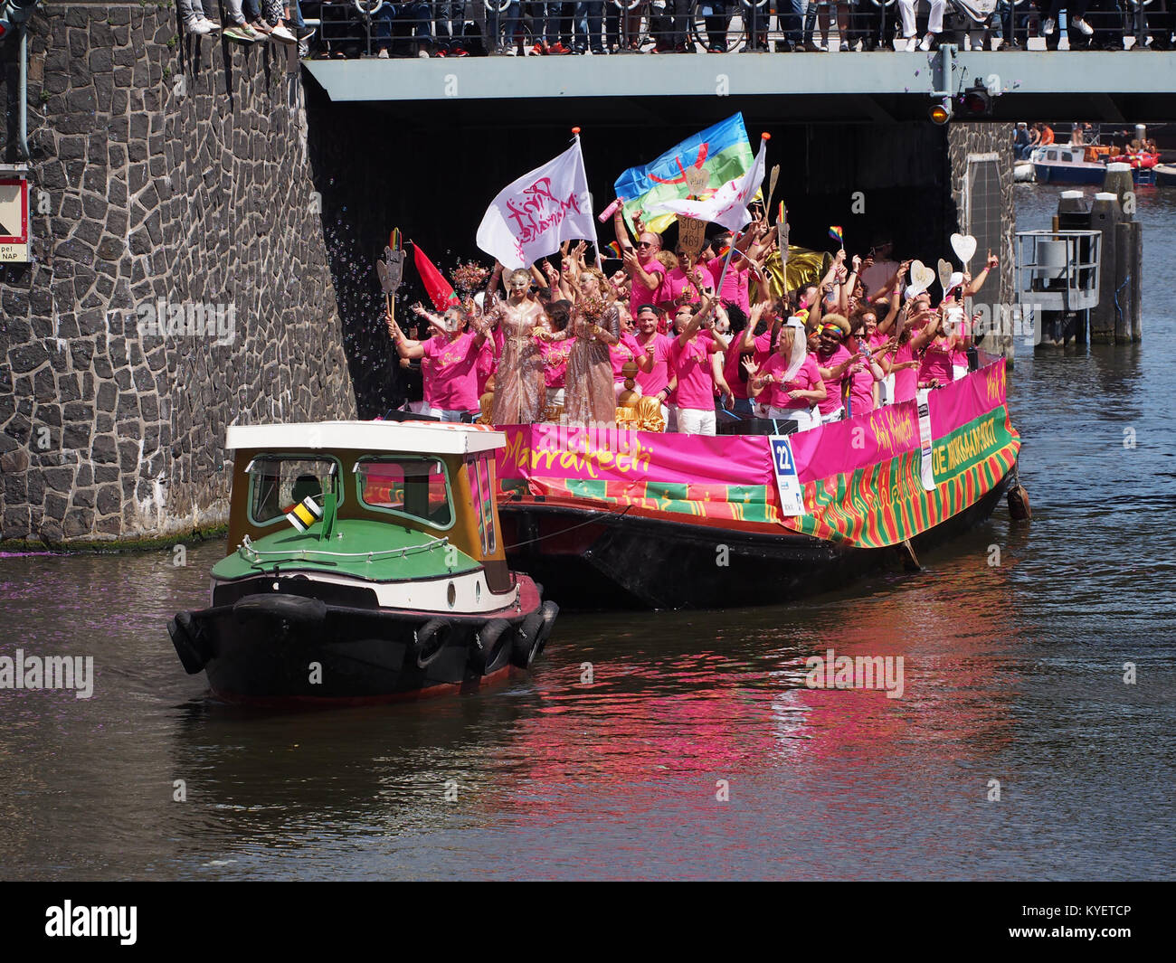A photograph from the 2017 Canal Parade in Amsterdam, showing Boat 22 ...