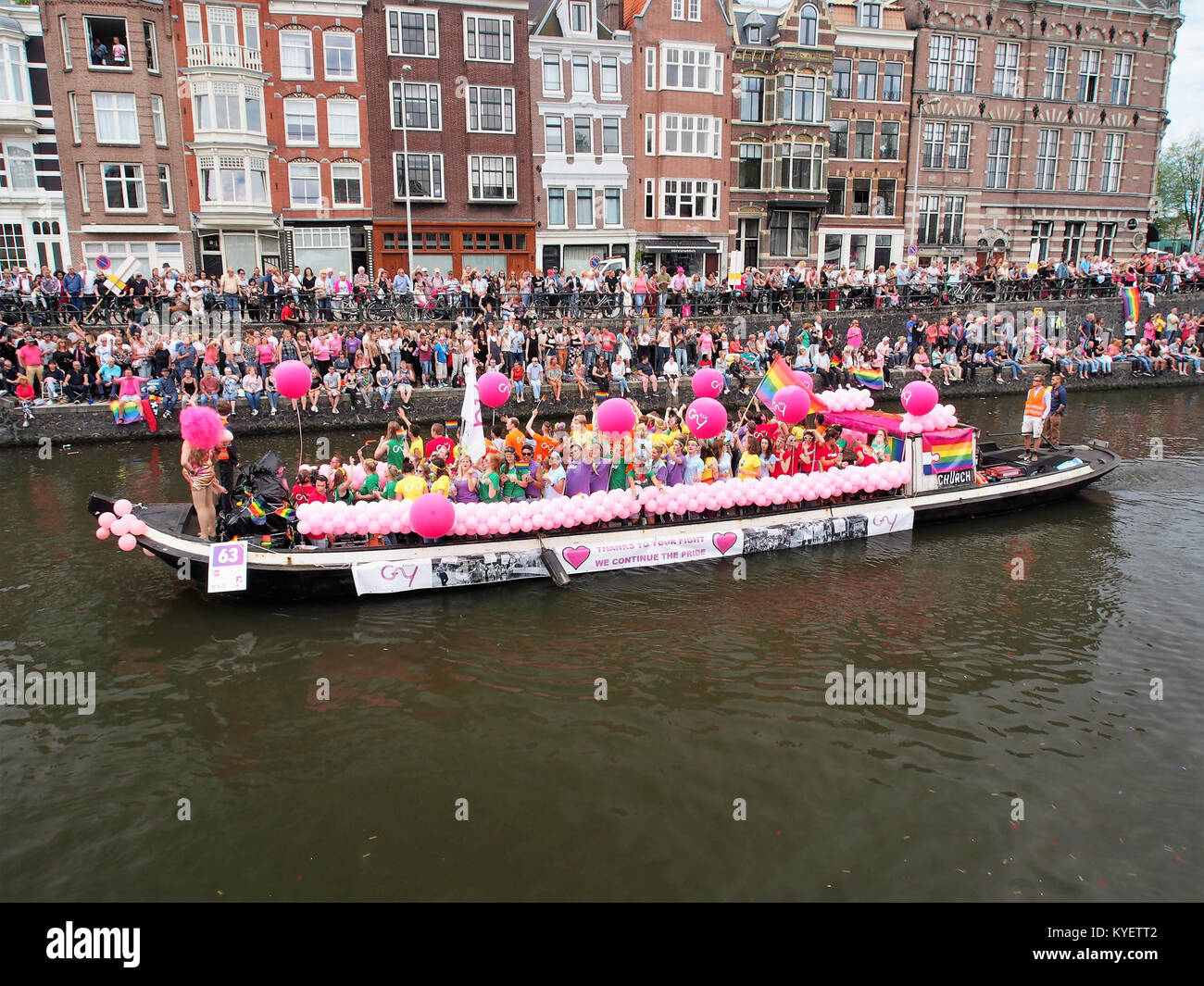 Boat 63 ASV Gay in the 2017 Canal Parade in Amsterdam, part of the ...