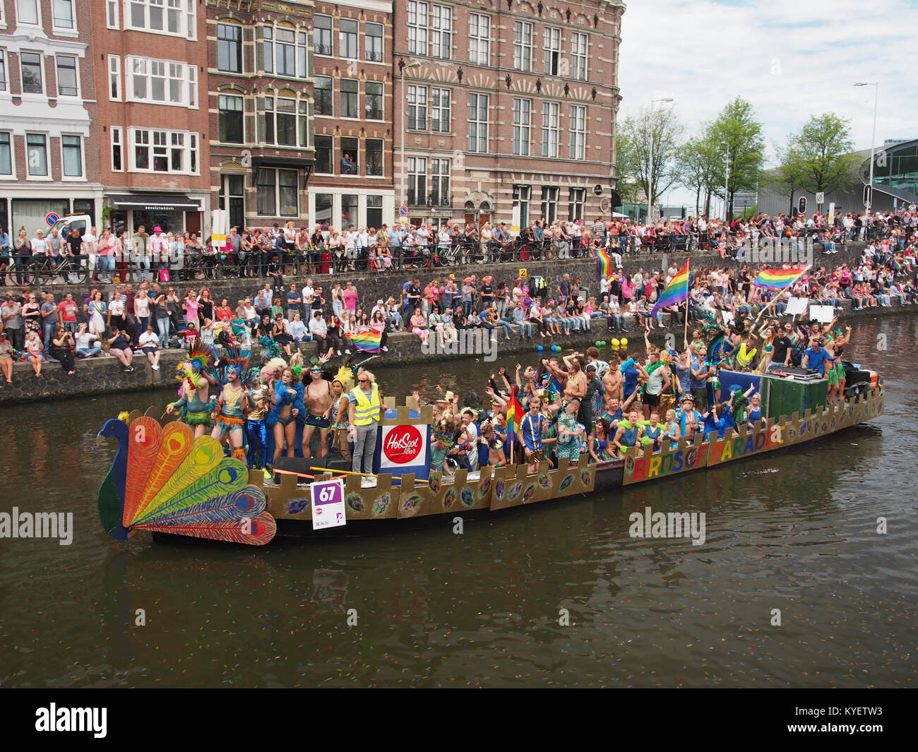 A photograph taken during the 2017 Canal Parade in Amsterdam, featuring ...