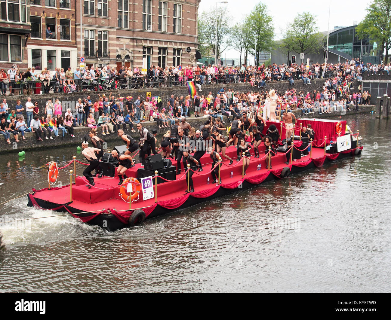 A photograph capturing Boat 69, sponsored by ING Bank, during the Canal ...