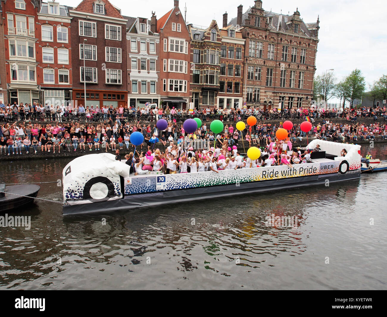 A photograph of Boat 70 participating in the Canal Parade in Amsterdam ...