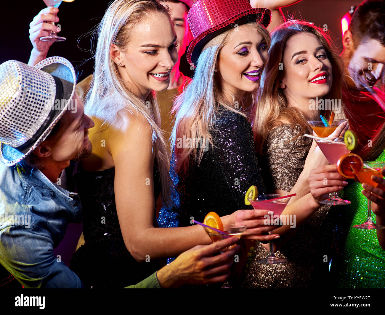 Dance party with group people dancing and disco ball Stock Photo - Alamy