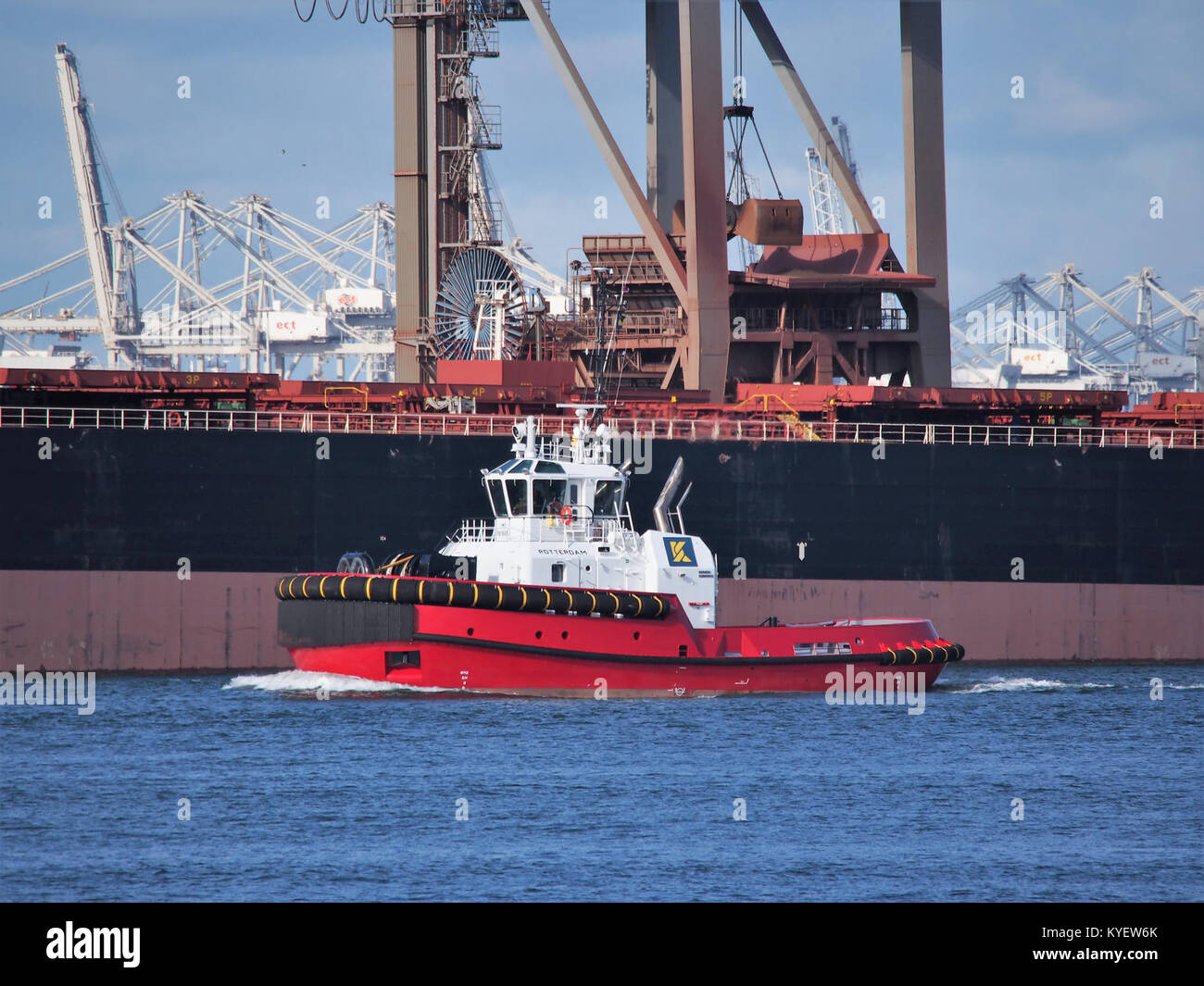 A photograph of the tugboat Rotterdam, identified by its IMO number ...