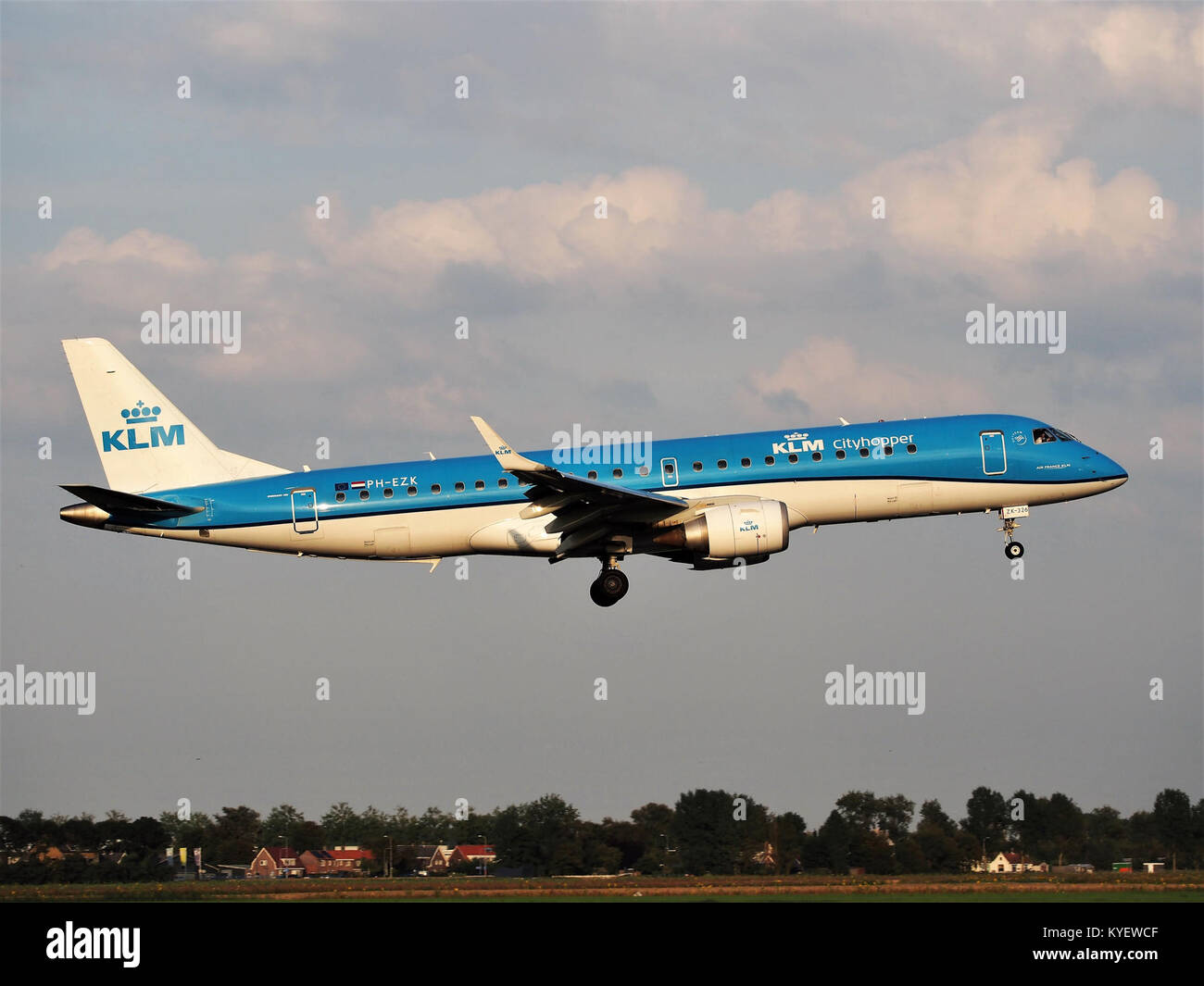PH-EZK, a KLM Cityhopper Embraer ERJ-190STD, is captured landing at ...