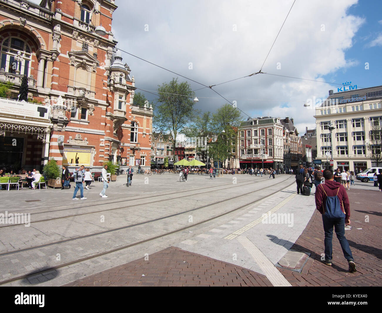 A photograph of Leidseplein, a popular square in Amsterdam, known for ...