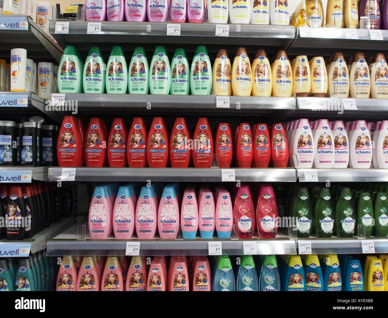 A photo of shampoo bottles in a retail setting at Globus Saarbruecken ...