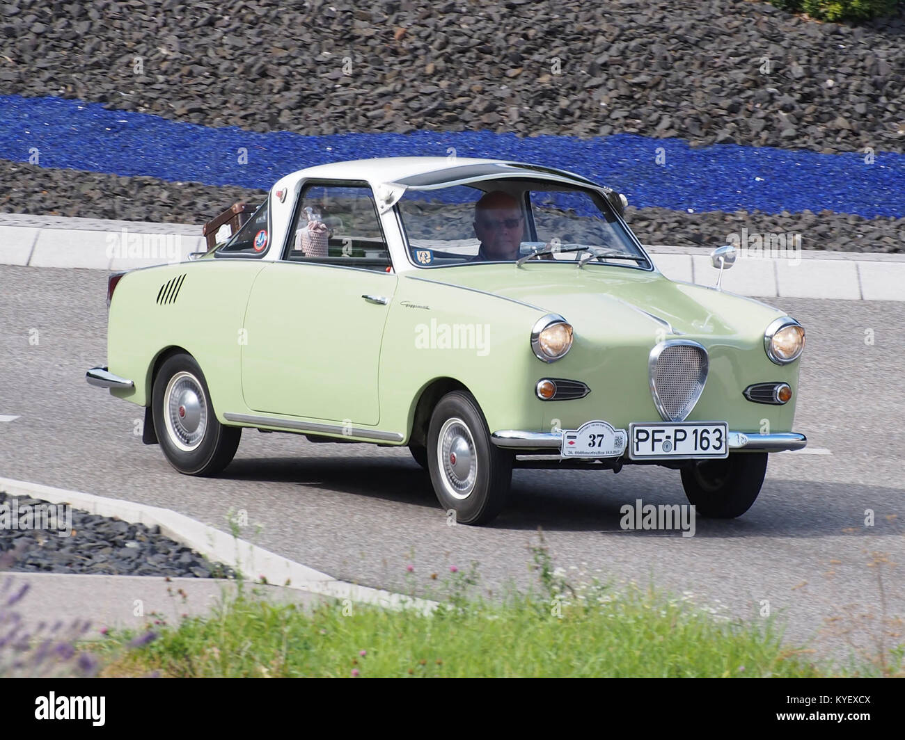 A photograph from 2017 showing a Goggomobil car participating in a ...