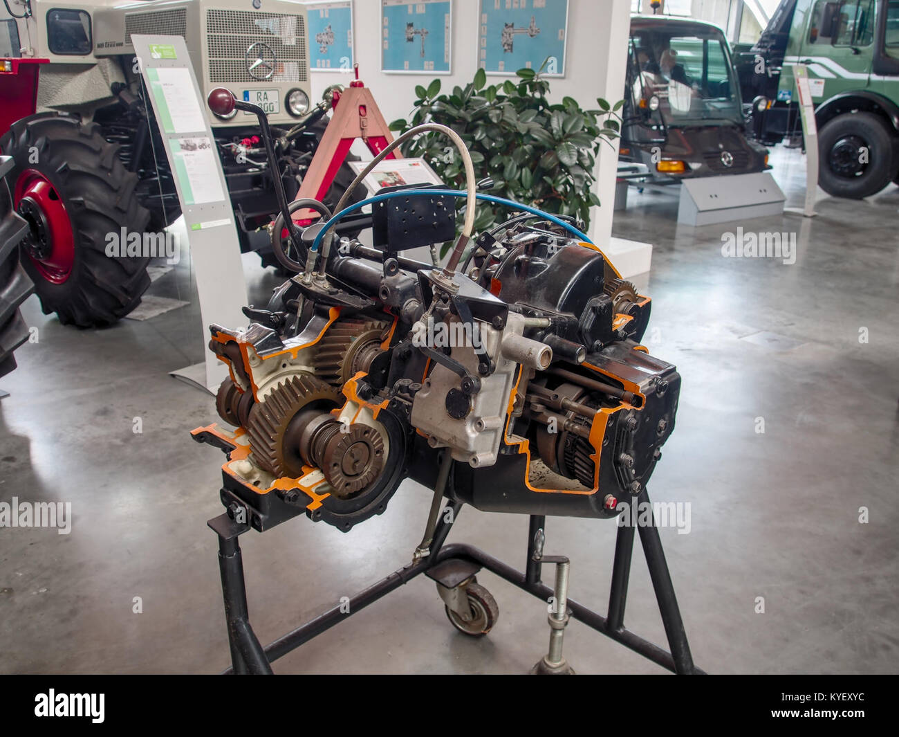 This image depicts a Unimog gearbox on display at the Unimoc Museum ...