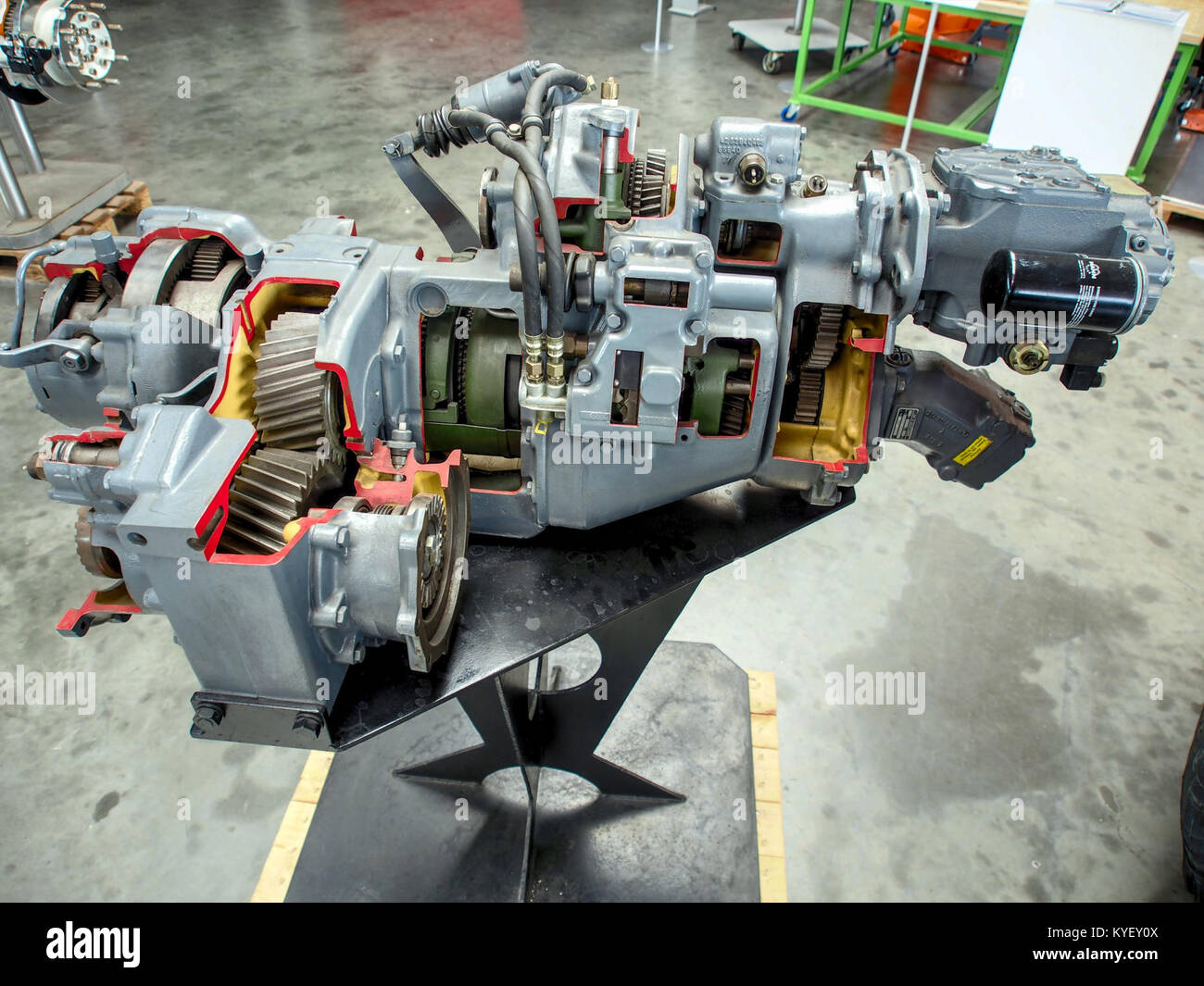 A photograph from the Unimog Museum, showcasing the gearbox of a Unimog ...