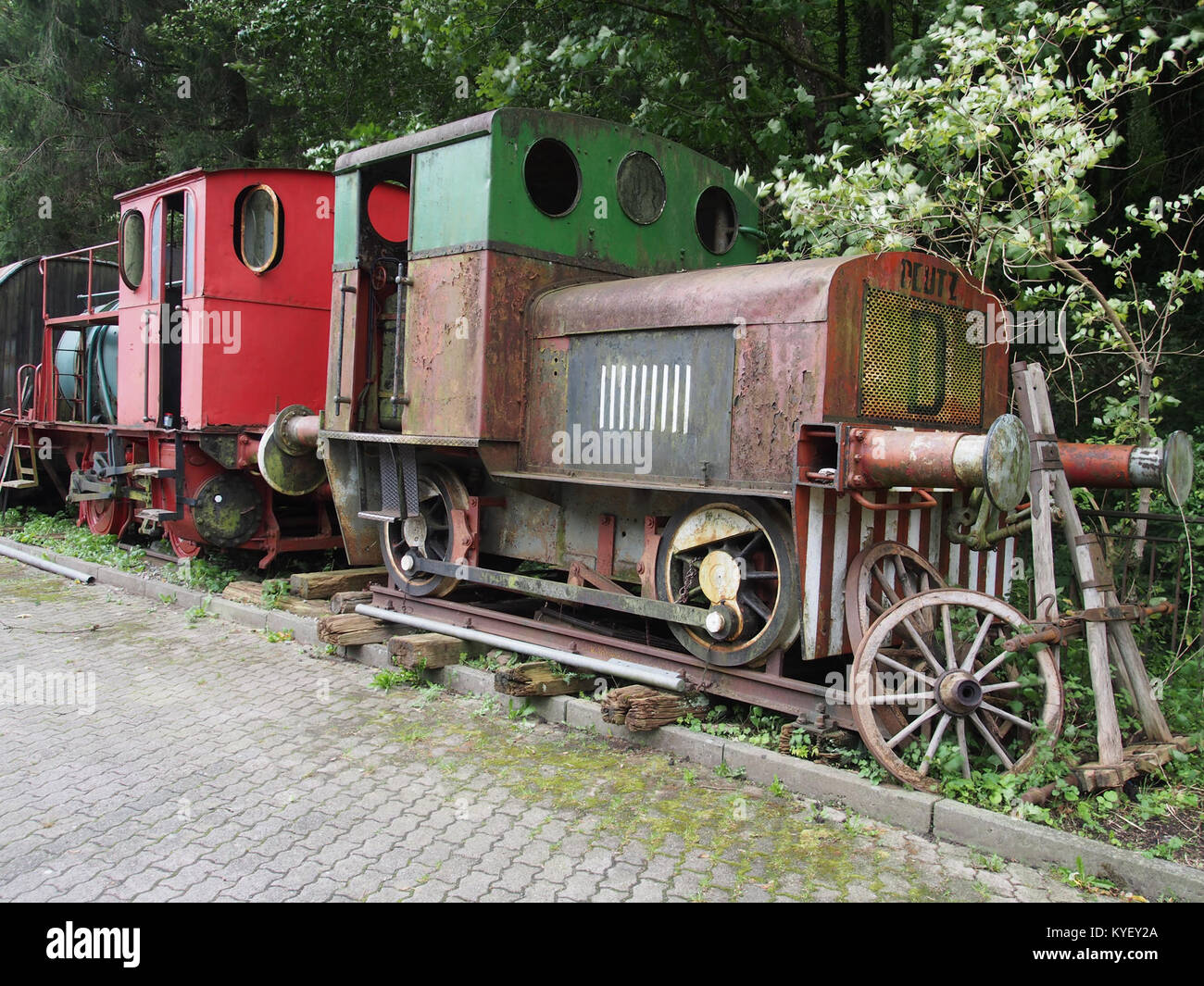 A photograph of a Deutz locomotive on display at the Fahrzeugmuseum ...