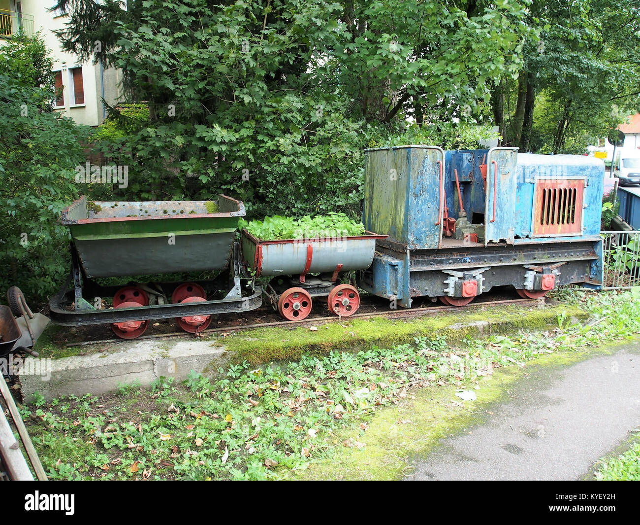 A historical image of a mine locomotive displayed at the Fahrzeugmuseum ...