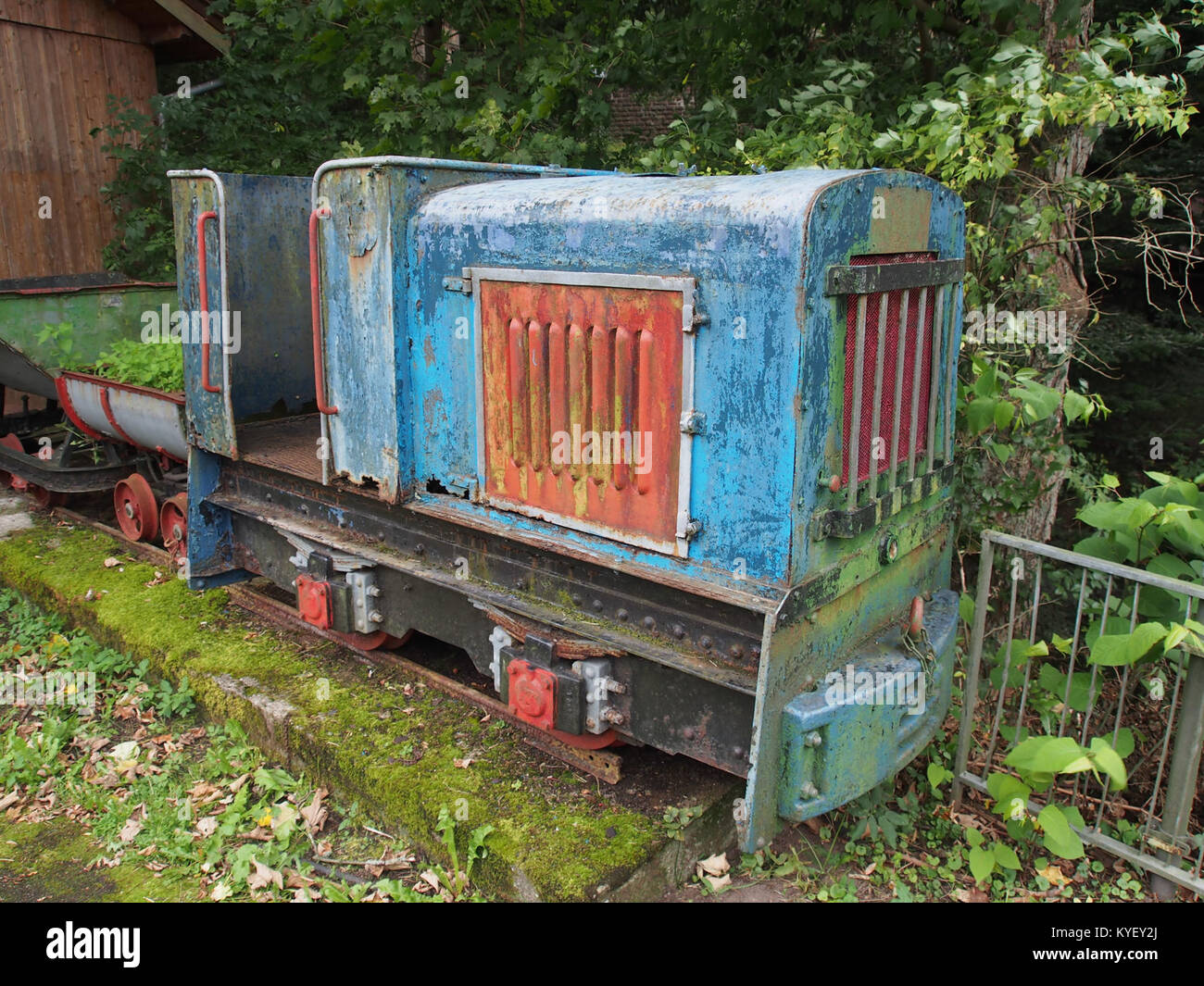 Photograph of a mine locomotive on display at the Fahrzeugmuseum ...