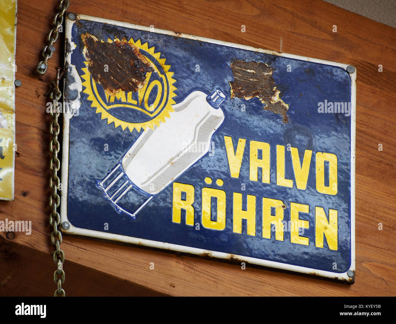 Photograph of a vintage enamel advertising sign for Valvo Rohren, taken ...