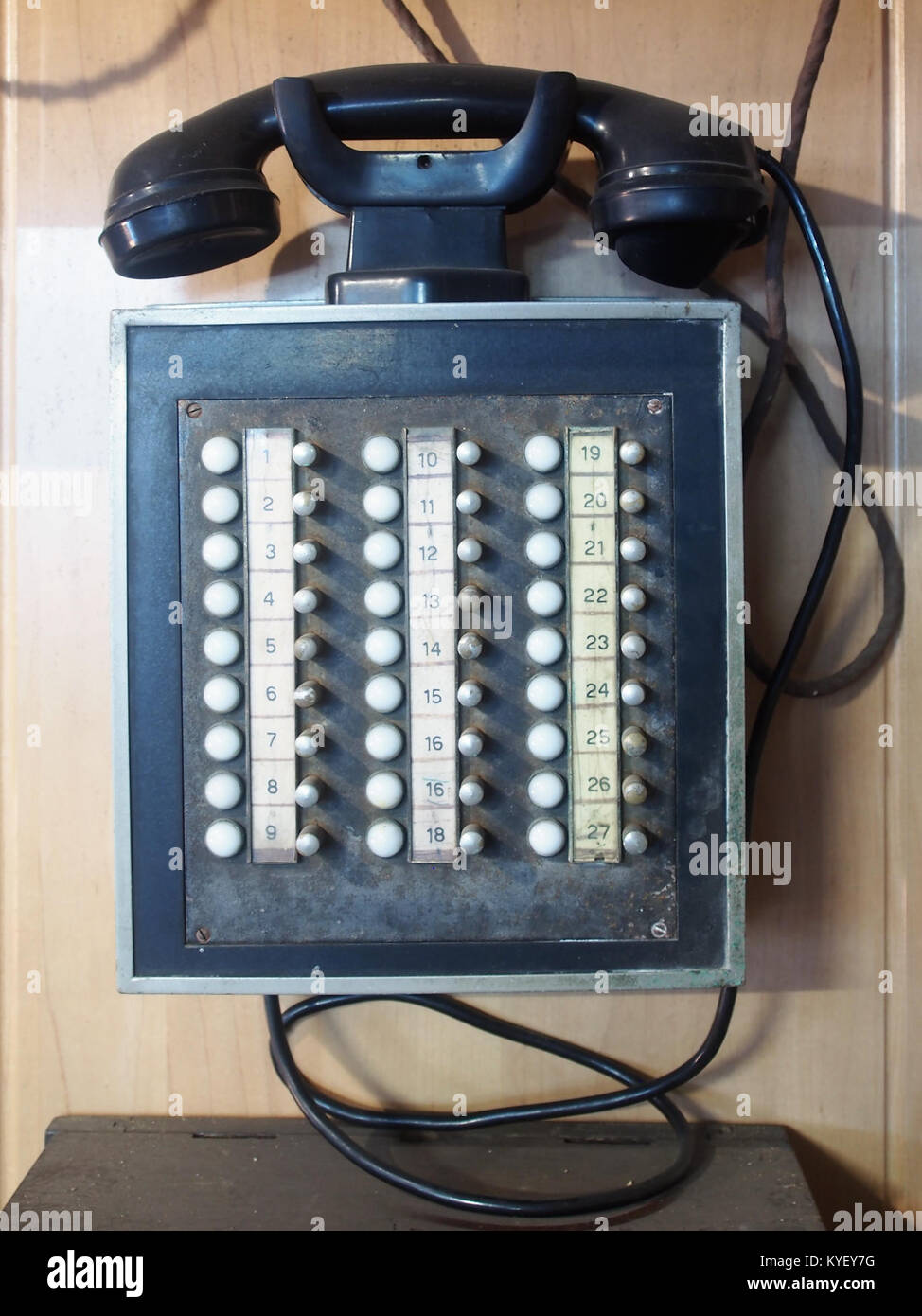 An old telephone on display at the Fahrzeugmuseum Marxzell. This ...
