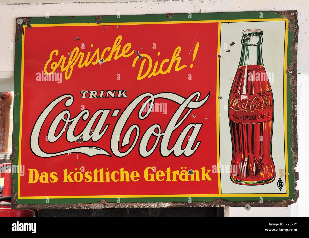 Photograph of a vintage Coca-Cola enamel advertising sign displayed at ...