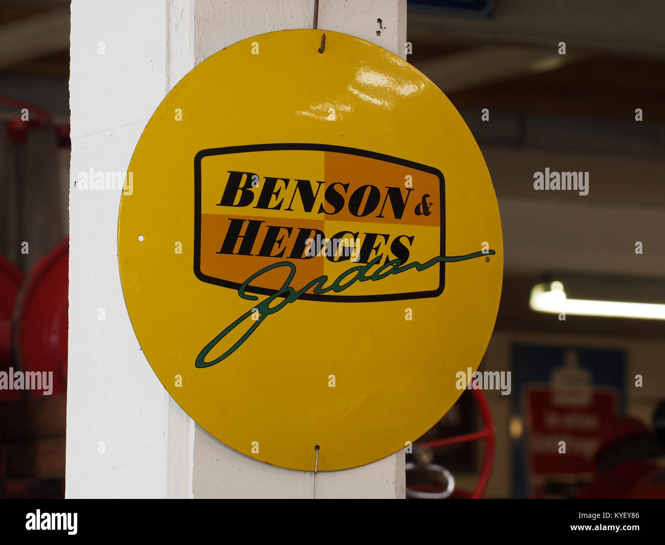 Advertising sign for Benson & Hedges, displayed at the Fahrzeugmuseum ...