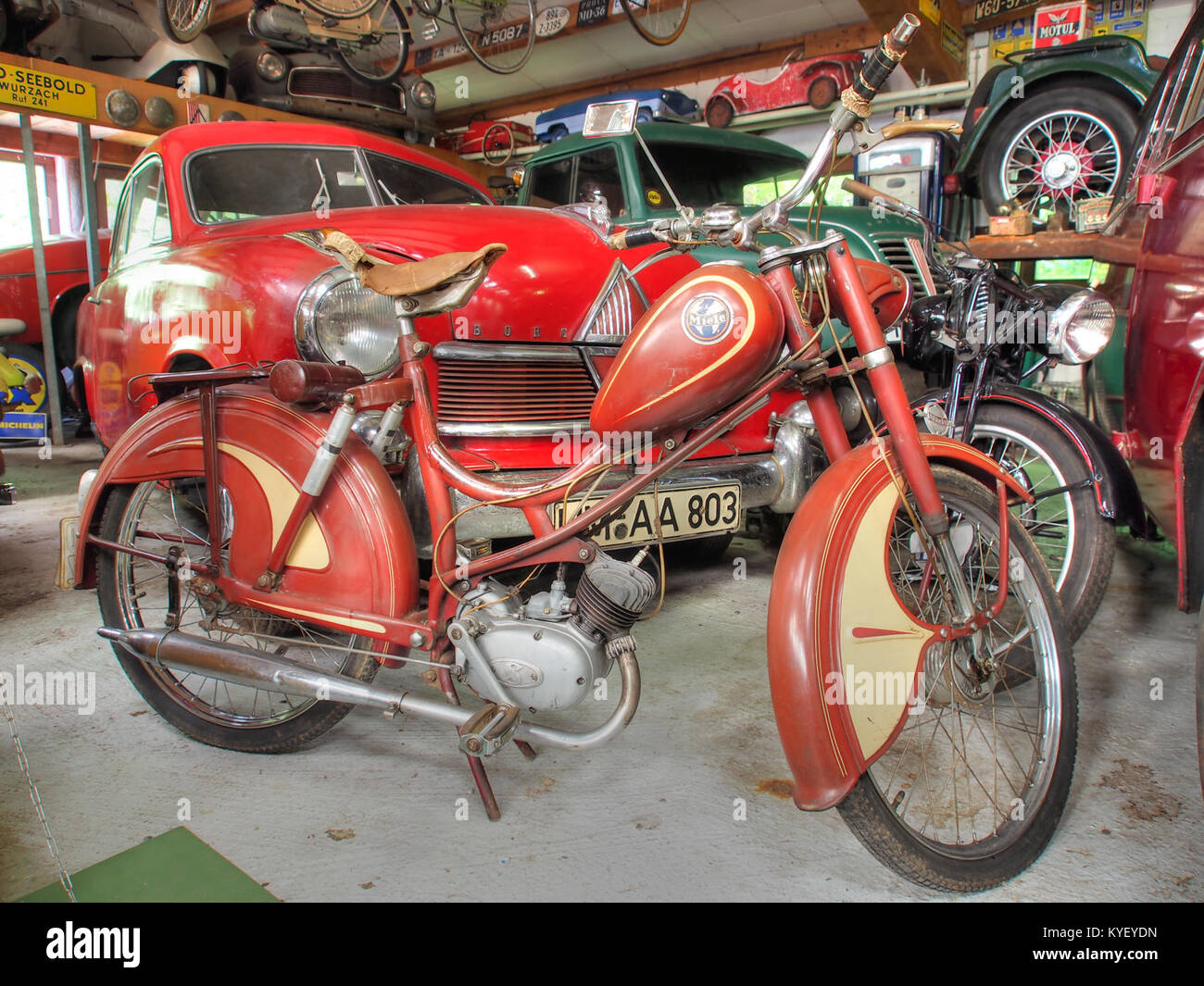 A vintage photograph of a Miele Mopet, displayed at the Fahrzeugmuseum ...