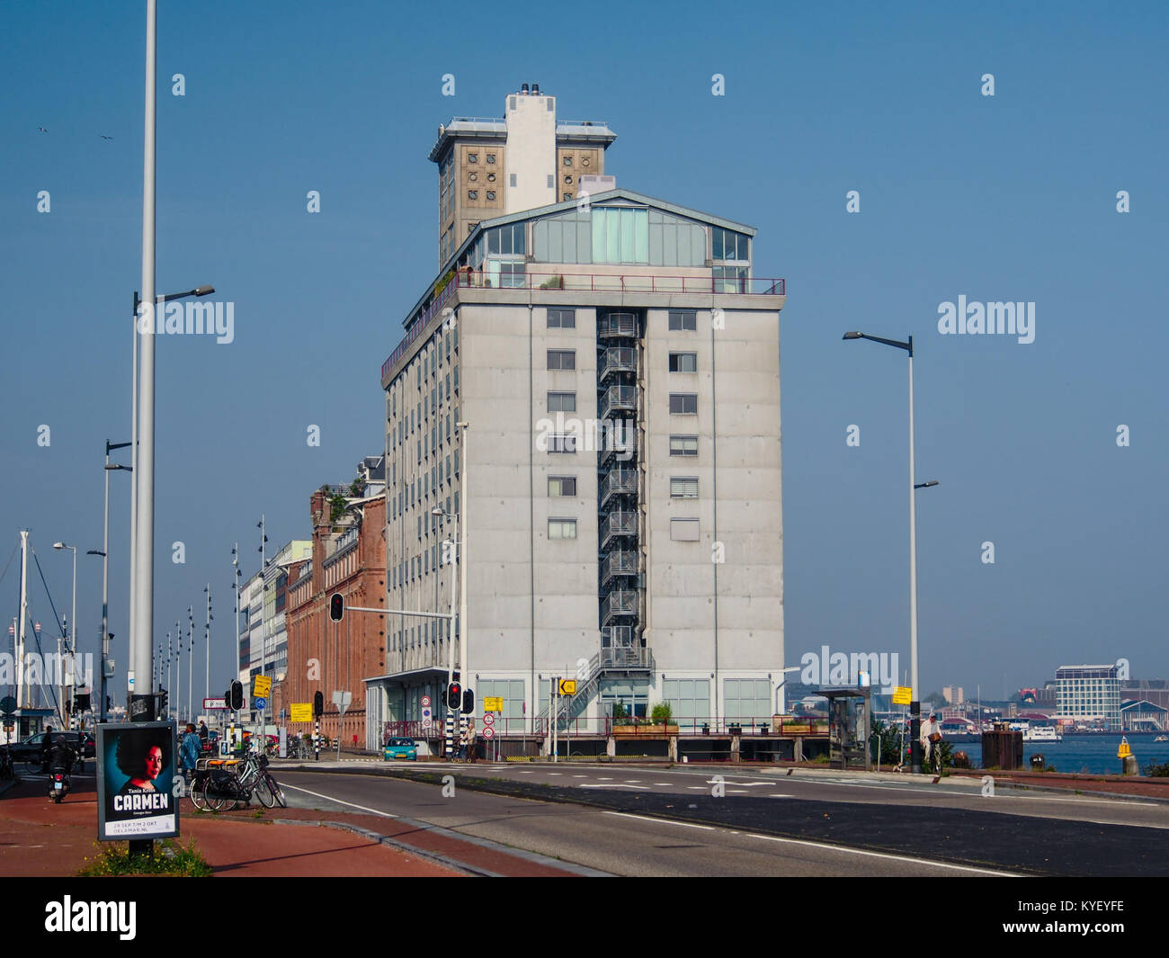 A photograph of the Silodam, a concrete grain silo. The image captures ...