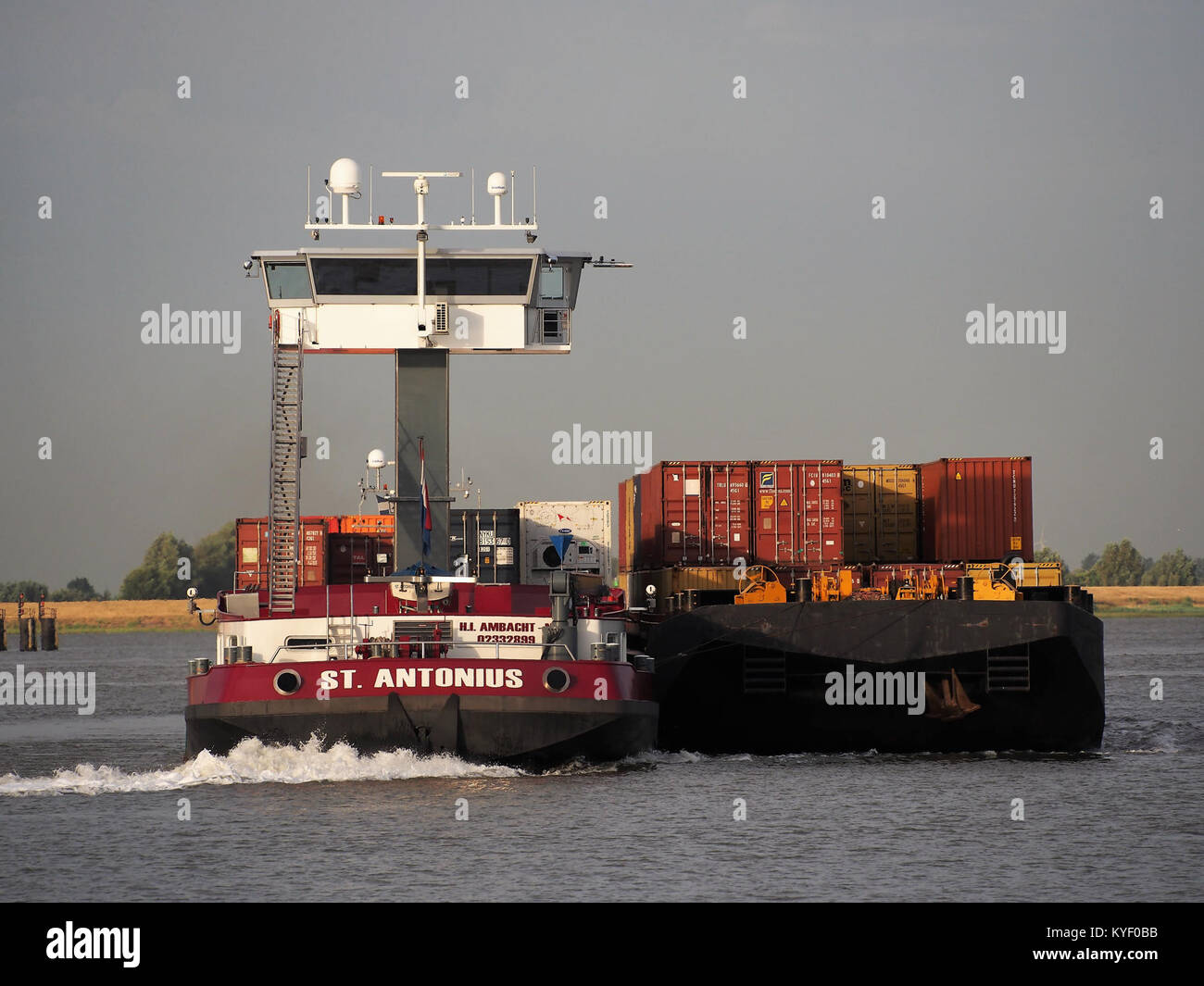 A photograph of the 'St. Antonius' ship, taken in the Port of Antwerp in 2010. The image ...