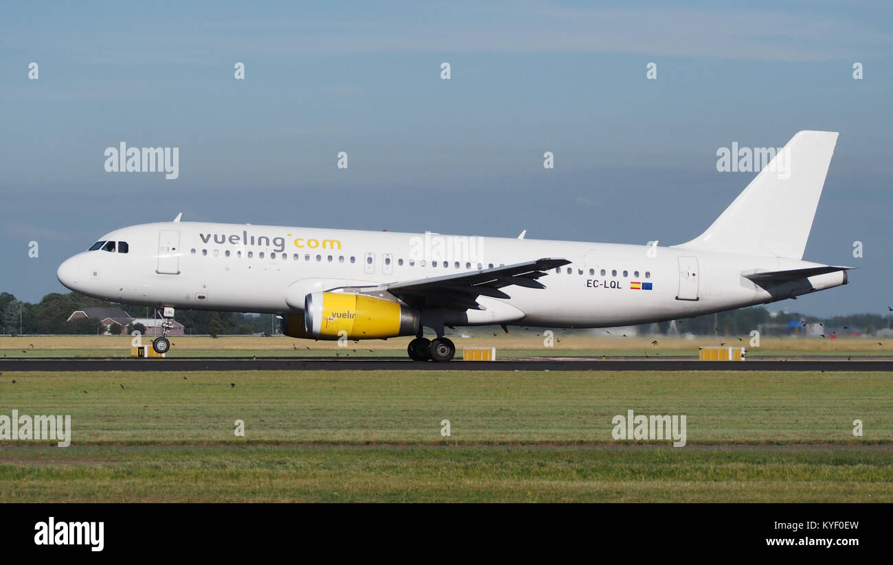 Photograph of Vueling Airbus A320-232, registration EC-LQL, taking off from Schiphol Airport in ...