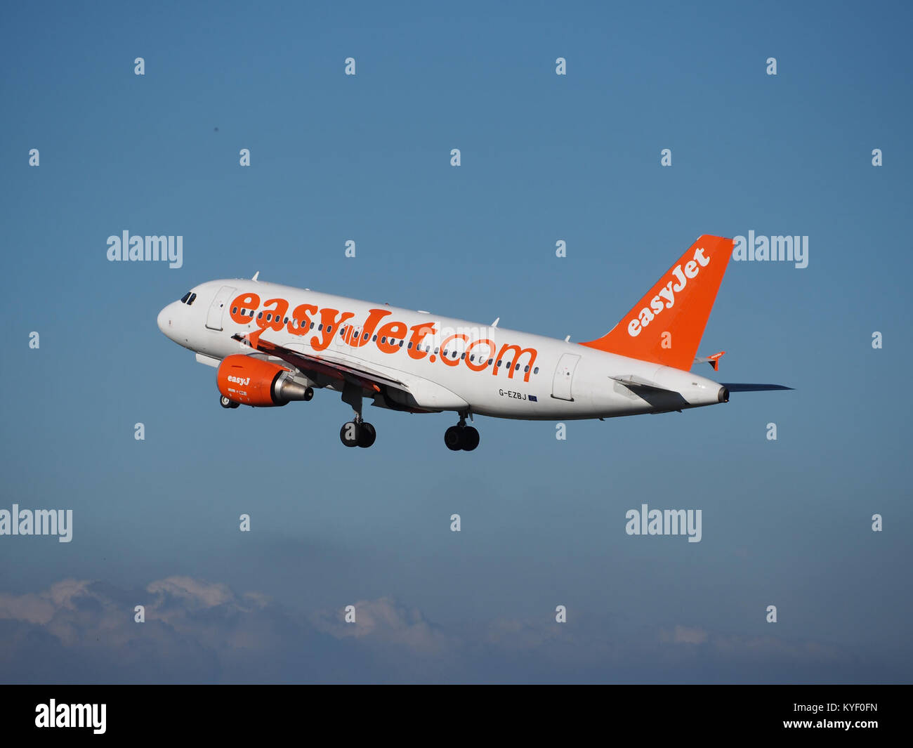 A photograph of an easyJet Airbus A319-111, registration number G-EZBJ ...