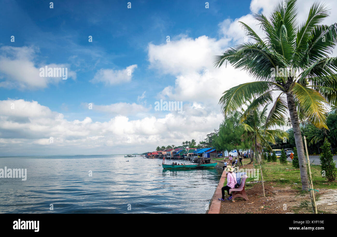 view of famous kep crab market restaurants attraction on cambodia coast ...