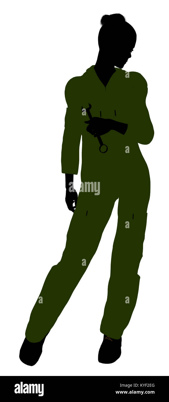 Female mechanic illustration silhouette on a white background Stock ...