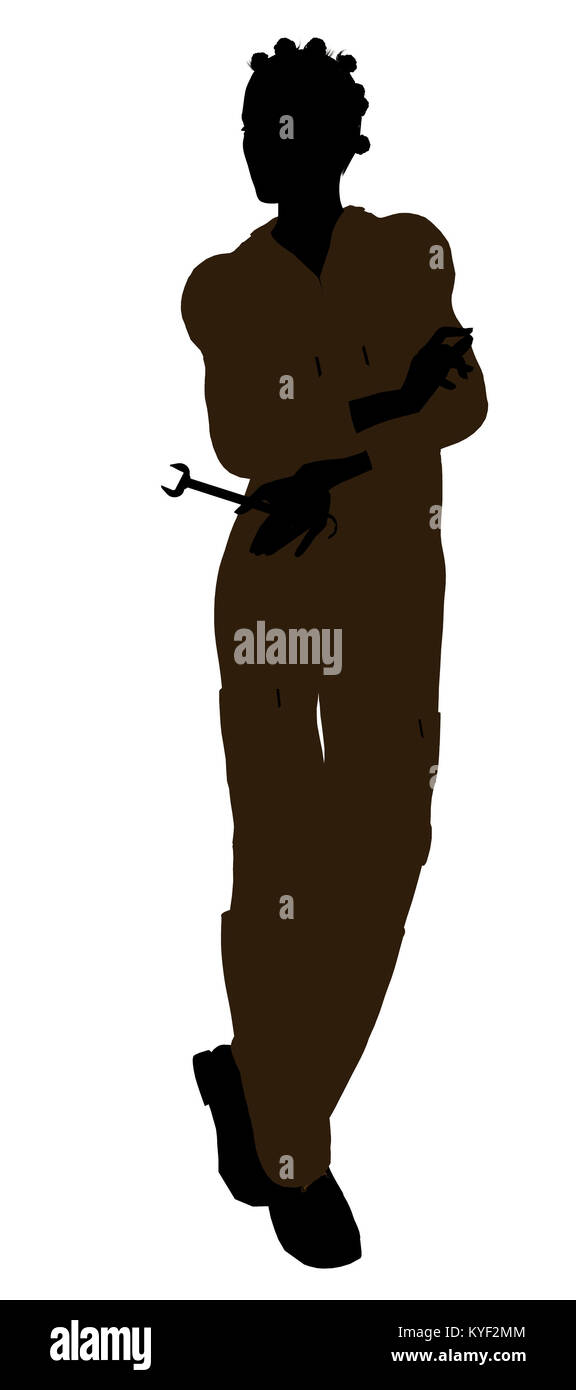 Female african american mechanic illustration silhouette on a white ...