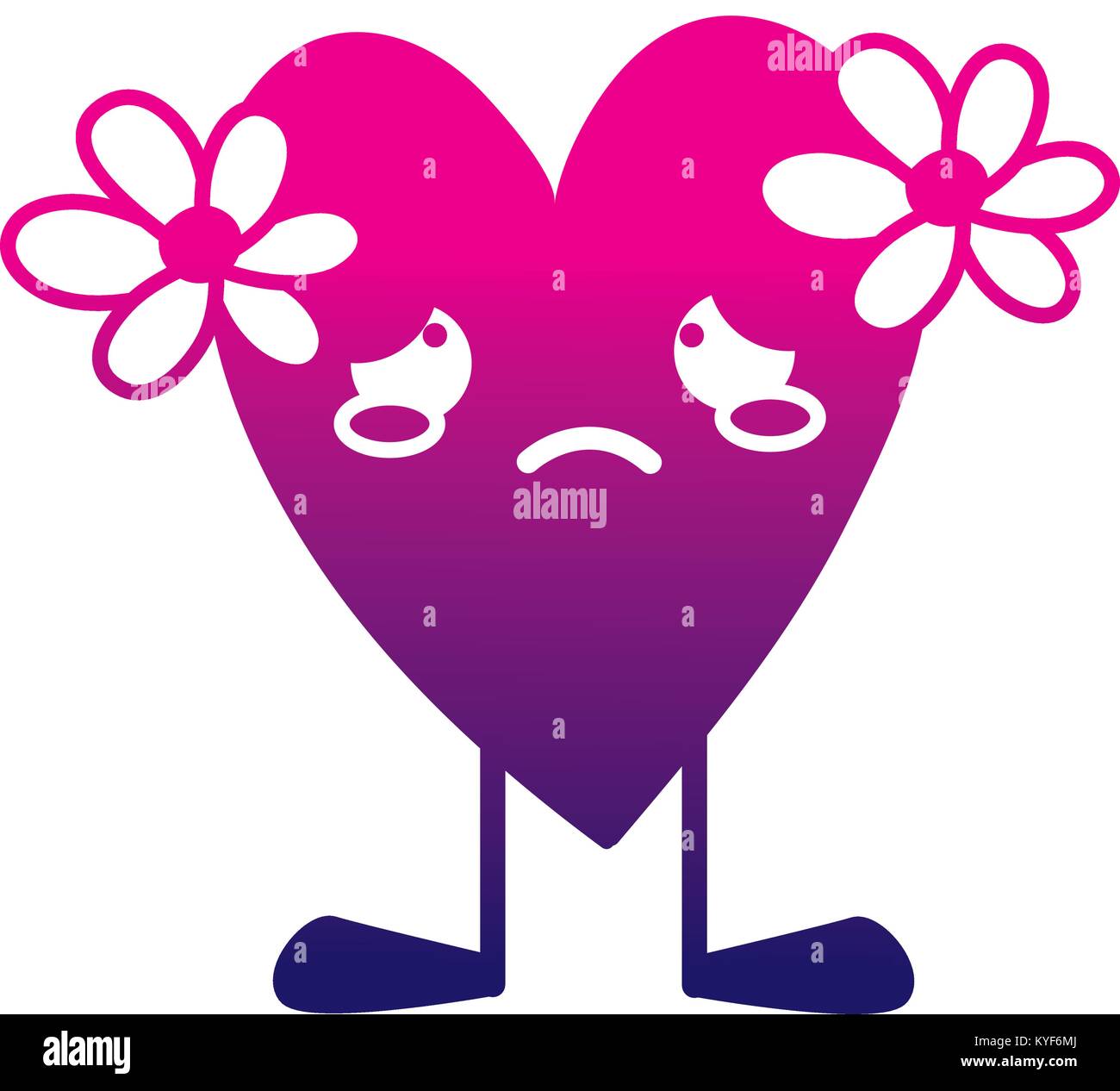 silhouette crying heart with flowers kawaii and legs Stock Vector Image ...