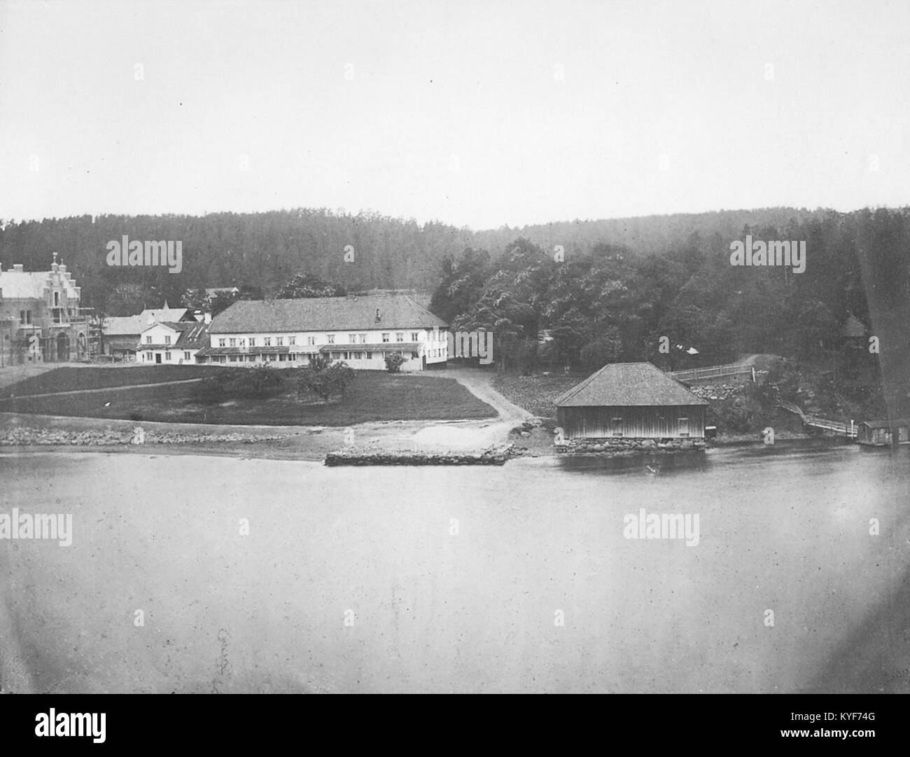 This image from 1880 depicts a farmstead in Sweden, showcasing rural ...