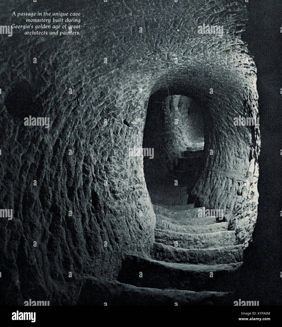This 1969 photograph from Soviet Life depicts the Vardzia cave complex ...