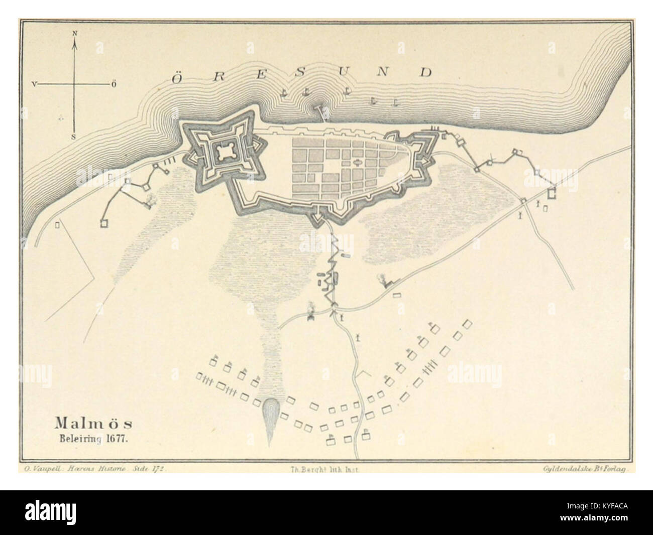 An 1870 map showing the Siege of Malmö in 1677, detailing military ...