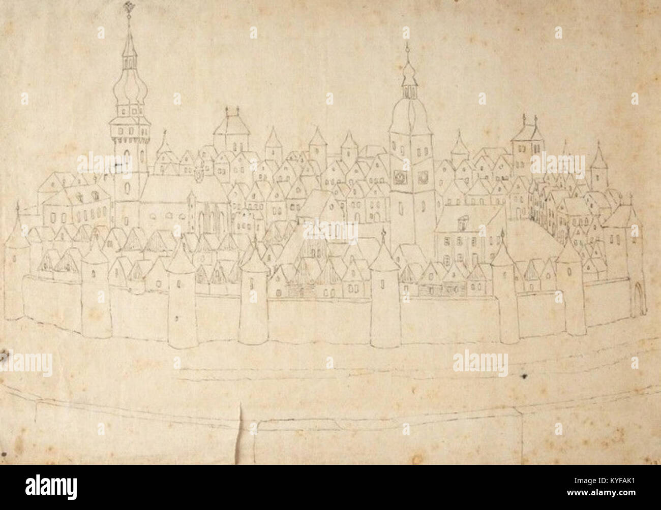 A historical landscape view of Policky from the year 1711, showcasing ...