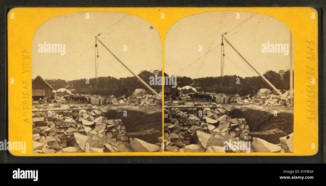 This stereoscopic image captures a view of the quarries in Rockport ...