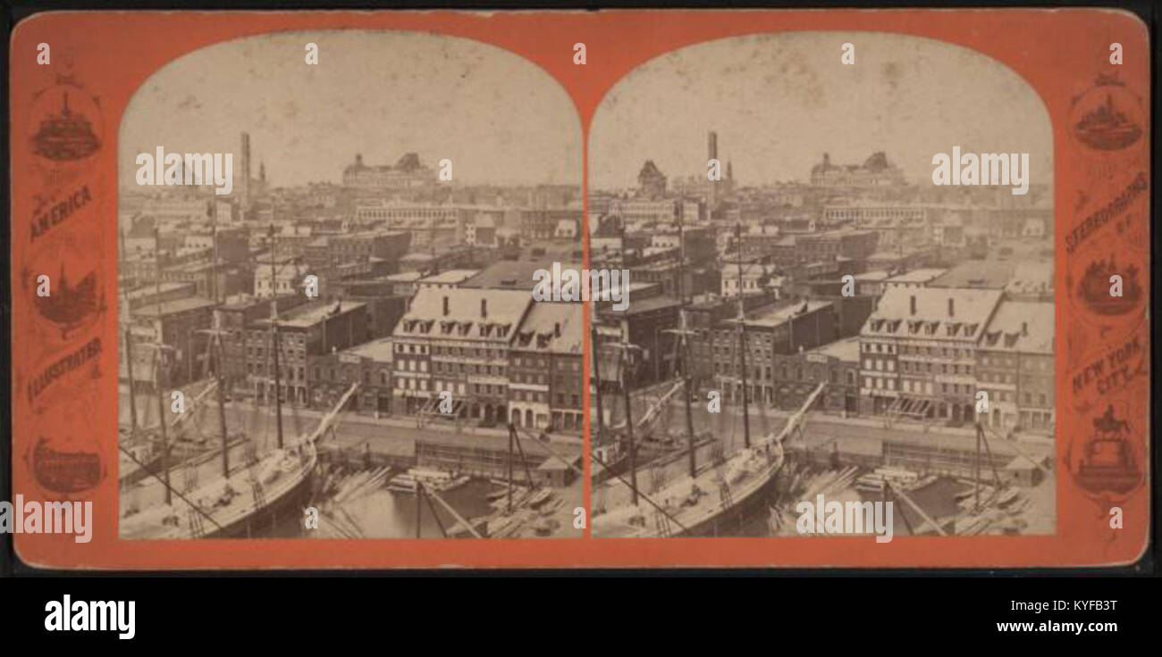 A stereoscopic photograph taken from the New York Bridge Tower, showing ...