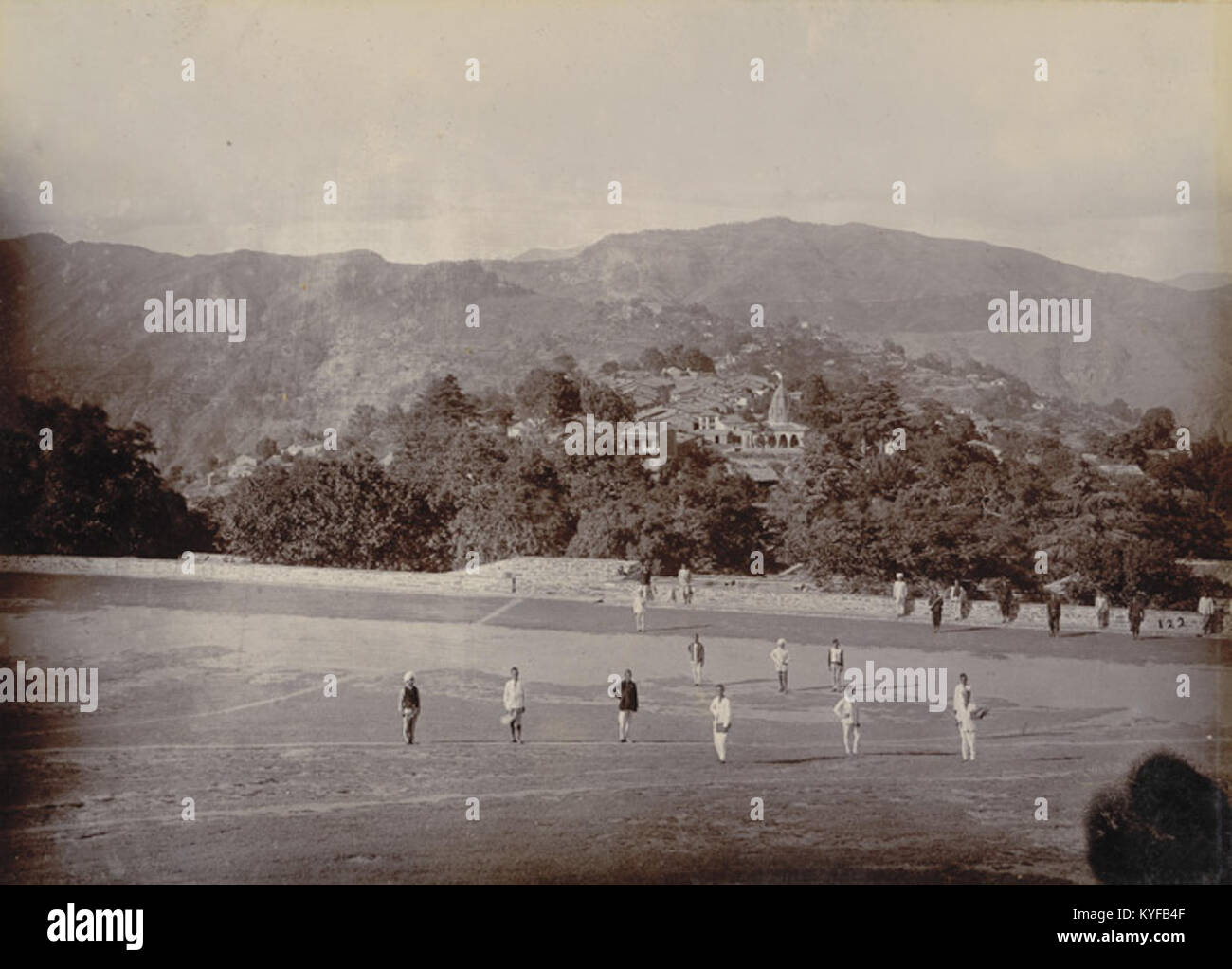 This 1895 photograph shows a view of Almora, India, with soldiers of ...
